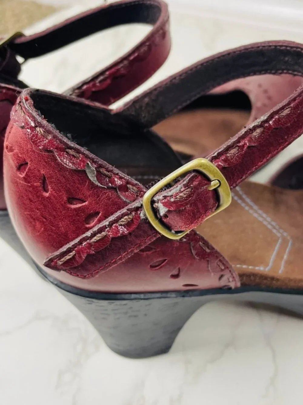 Clarks | Shoes | Indigo Clarks Burgundy Red Leather Scallop Edge Mary ...